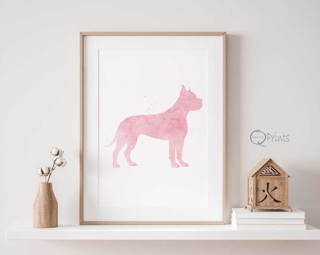 Pink Cane Corso Watercolor Dog Silhouette Printable, Cane Corso Art ...