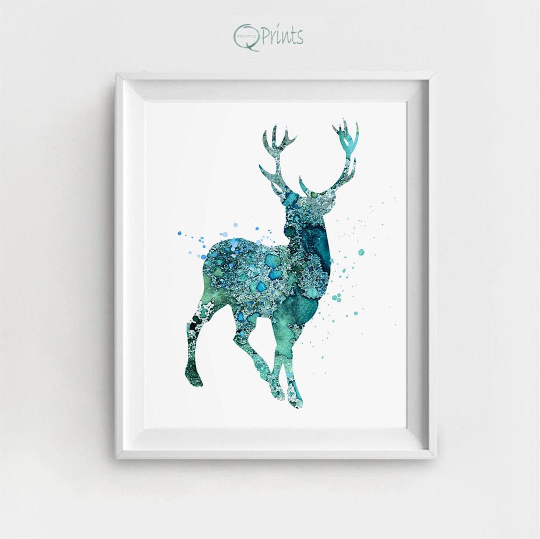 Deer Art Print, Printable Deer, Digital Deer, Deer Painting, Turquoise ...
