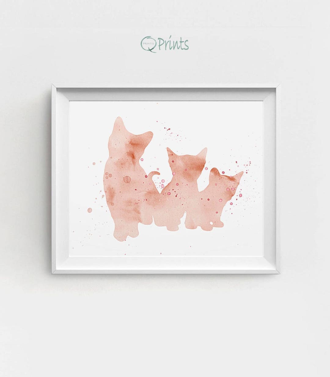 Cats Art Print Nursery Cat Art Digital Cats Pink Cats Baby - Etsy