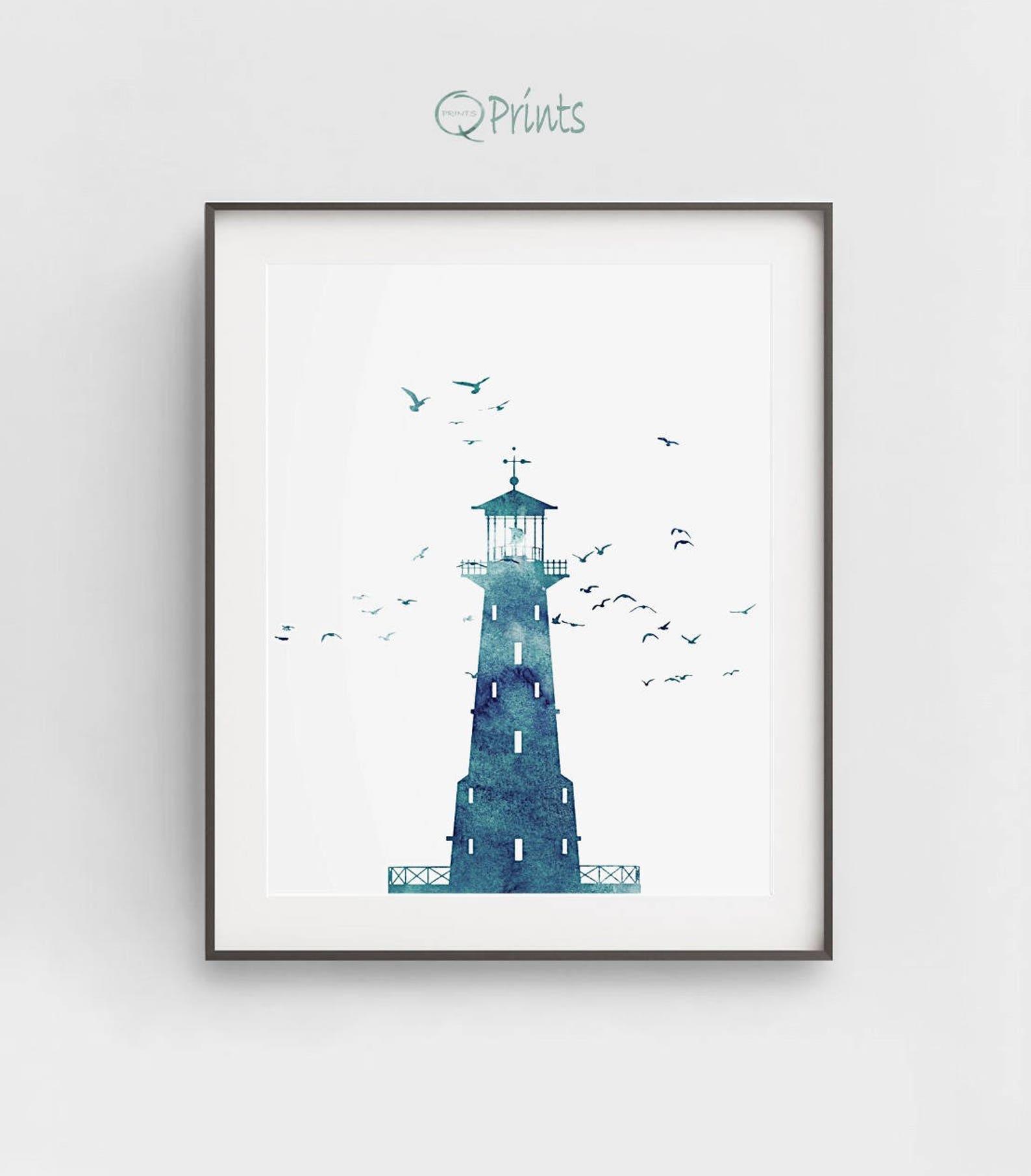 Lighthouse Print Blue Teal Lighthouse Coastal Wall Art - Etsy