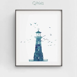 Lighthouse Print, Blue Teal Lighthouse, Coastal Wall Art, Lighthouse ...