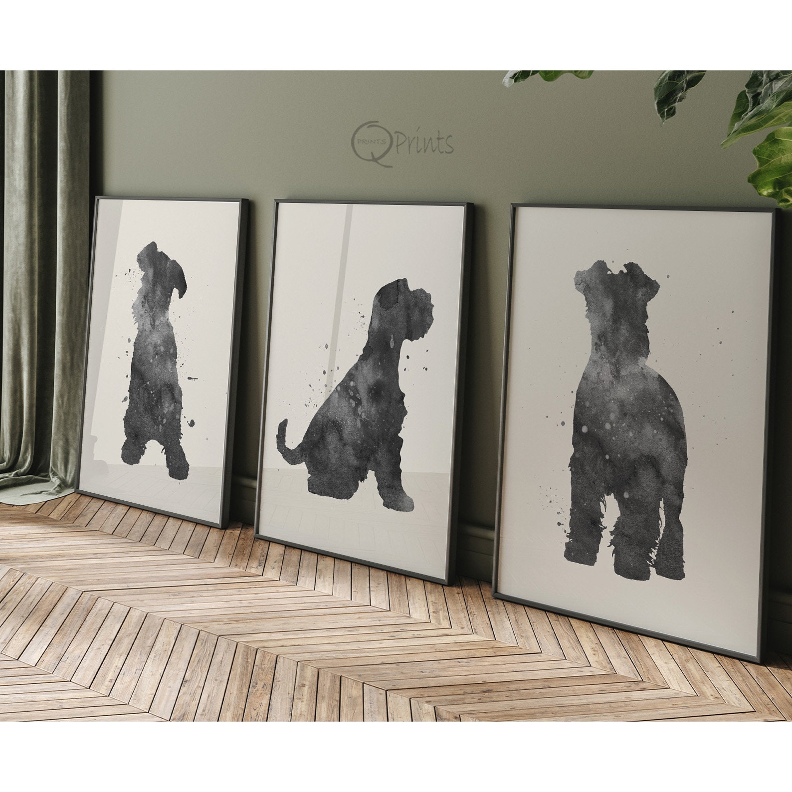 Set of 3 Schnauzer Prints, Beige Background, 3 Schnauzers Printable ...