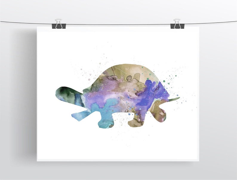 Turtle Art Print Printable Turtle Watercolor Turtle Colored | Etsy