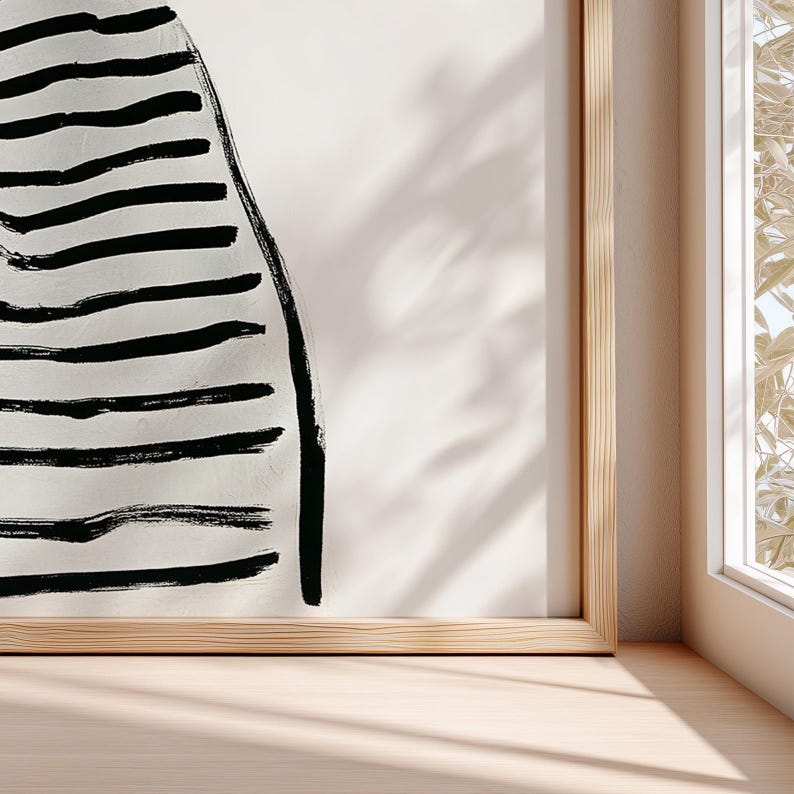 Minimalist Woman Wall Art, Black White Fashion Print, Striped Dress ...