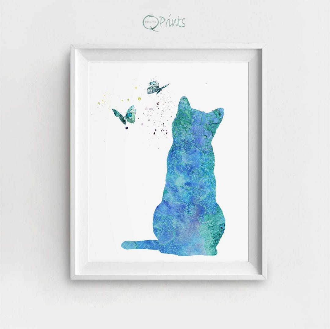 Cat Art Print Nursery Cat Art Blue Cat Baby Cat Printable - Etsy Australia