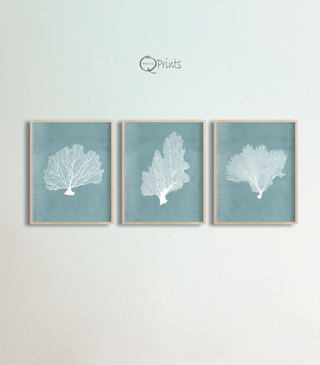 Set of 3 Corals, Nautical Print, Triptych Picture, Blue Teal Wall Art ...