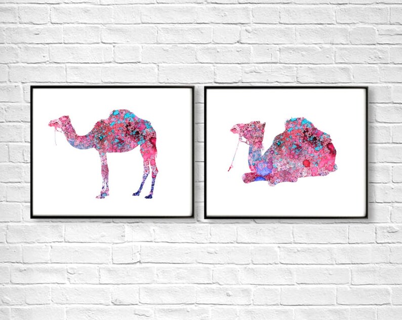 Set of 2 Camels Camel Print Digital Camel Magenta Camels | Etsy