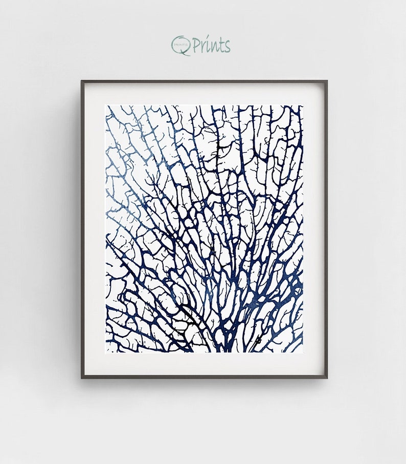 Sea Fan Coral Print Hampton Style Art Navy Blue Coral Ocean - Etsy ...