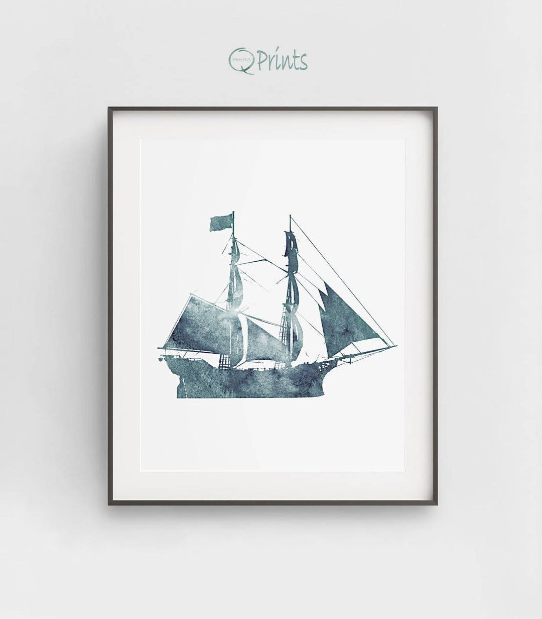 Sailing Ship Print, Ship Printable, Digital Ship Art, Blue Boat Print ...