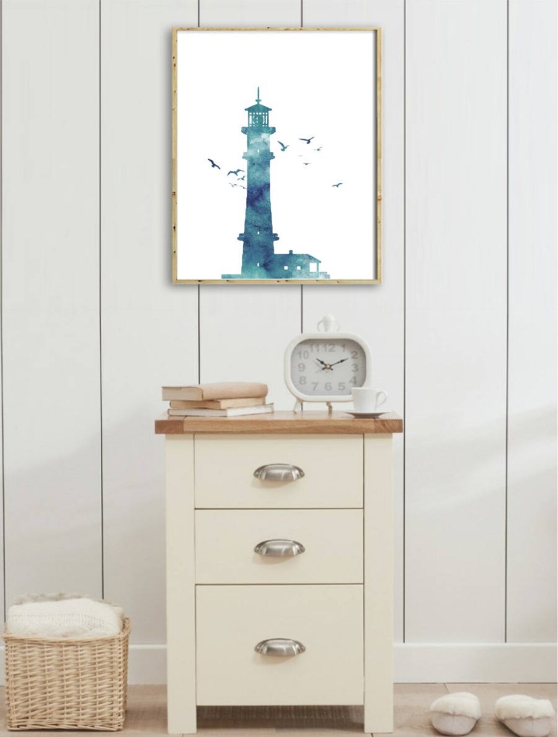 Lighthouse Print Blue Teal Lighthouse Coastal Wall Art | Etsy