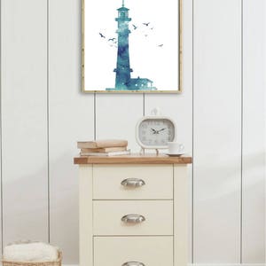 Lighthouse Print, Blue Teal Lighthouse, Coastal Wall Art, Lighthouse ...