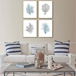 Nautical Prints, Set of 4 Corals, Digital Nautical Art, Sealife Wall ...