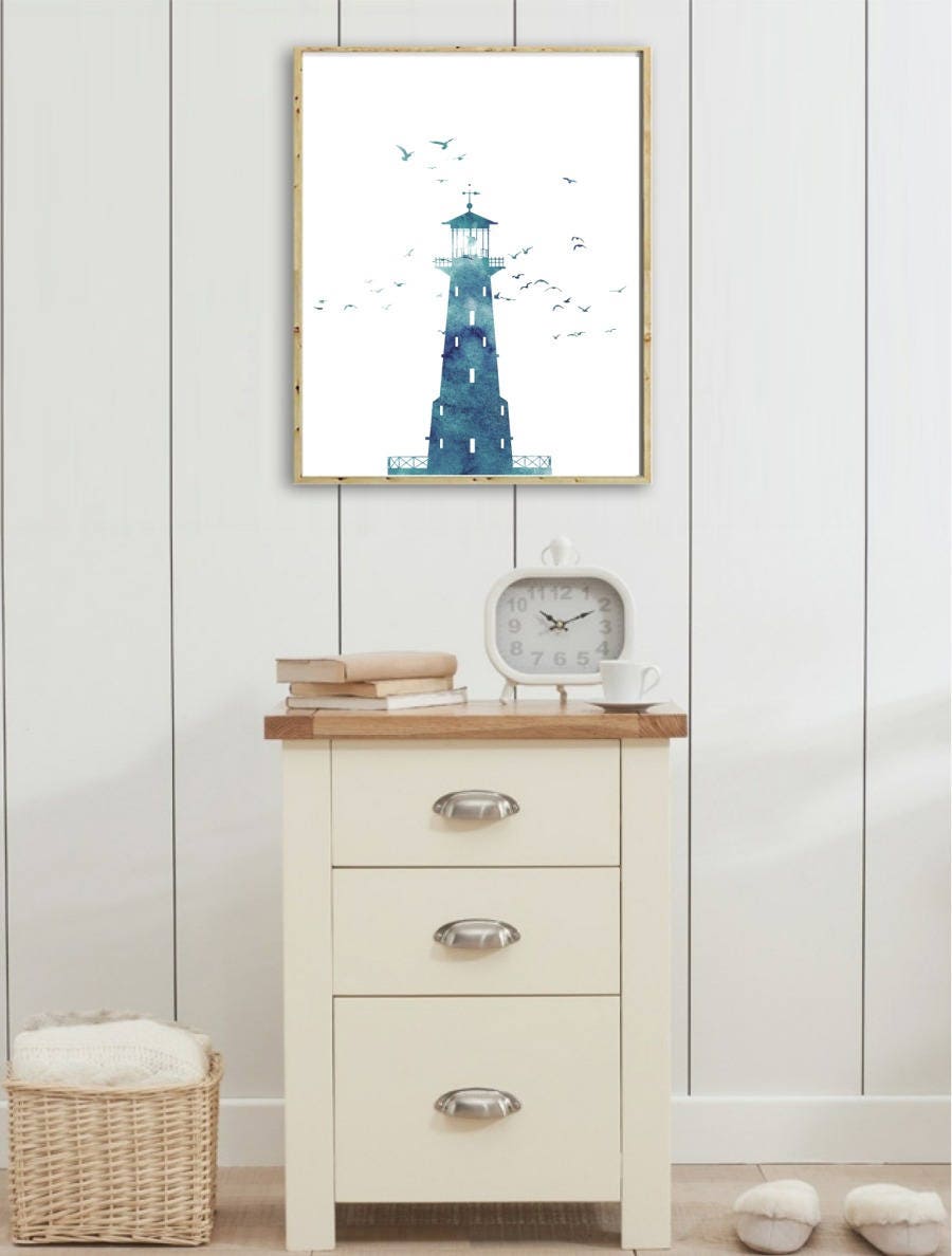 Lighthouse Print Blue Teal Lighthouse Coastal Wall Art - Etsy