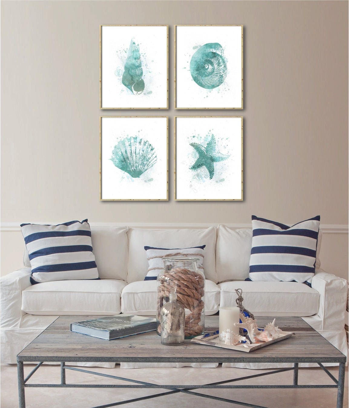 Nautical Art Print, Ocean Art Digital, Set of 4, Nautical Printable ...