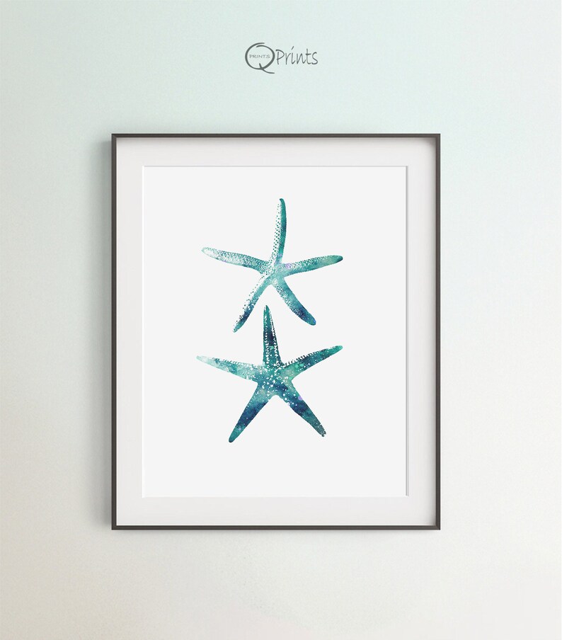 Stafish Art Print, Navy Blue Starfish, Two Starfish, Digital Ocean Art ...