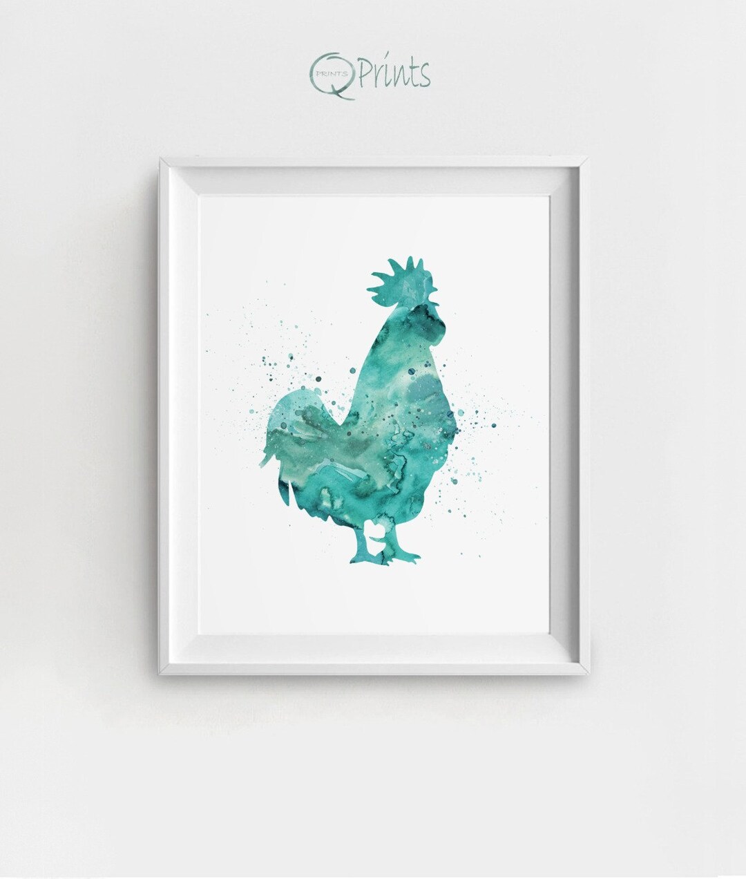 Rooster Art Print, Printable Rooster, Watercolor Rooster, Turquoise ...
