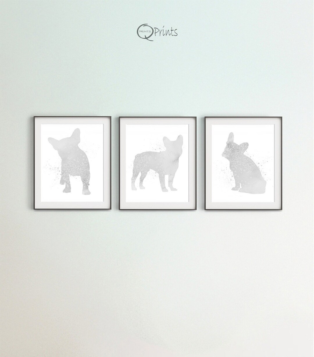 French Bulldog Print, Bulldog Printable, Gray Triptych, Set of 3 Gray ...