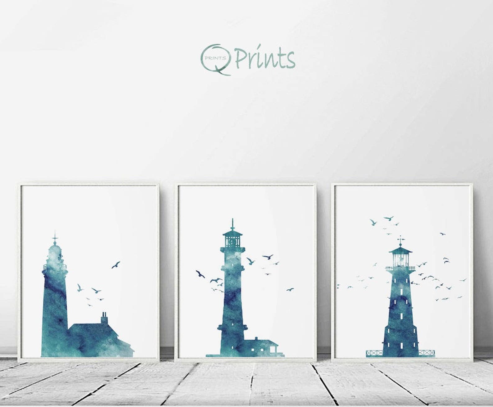 Set of 3 Prints Lighthouse Print Printable Beacon Blue - Etsy
