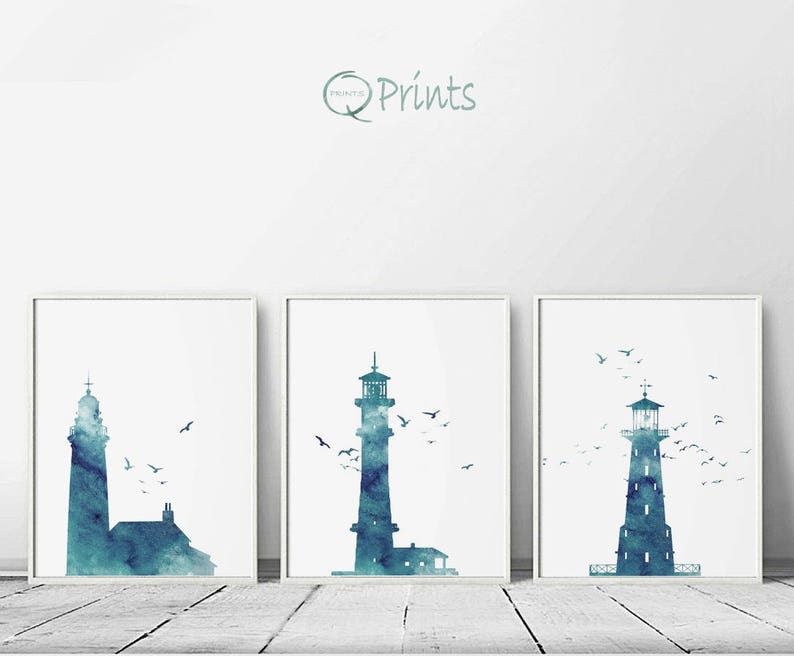 Set of 3 Prints Lighthouse Print Printable Beacon Blue - Etsy