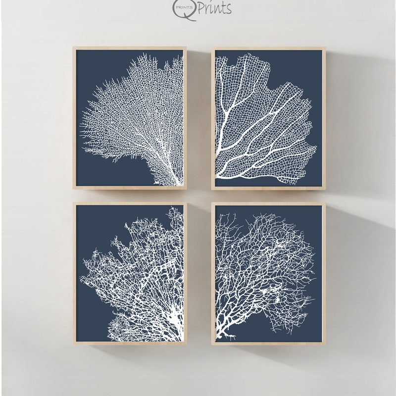 Coral Navy Wall Art - Etsy