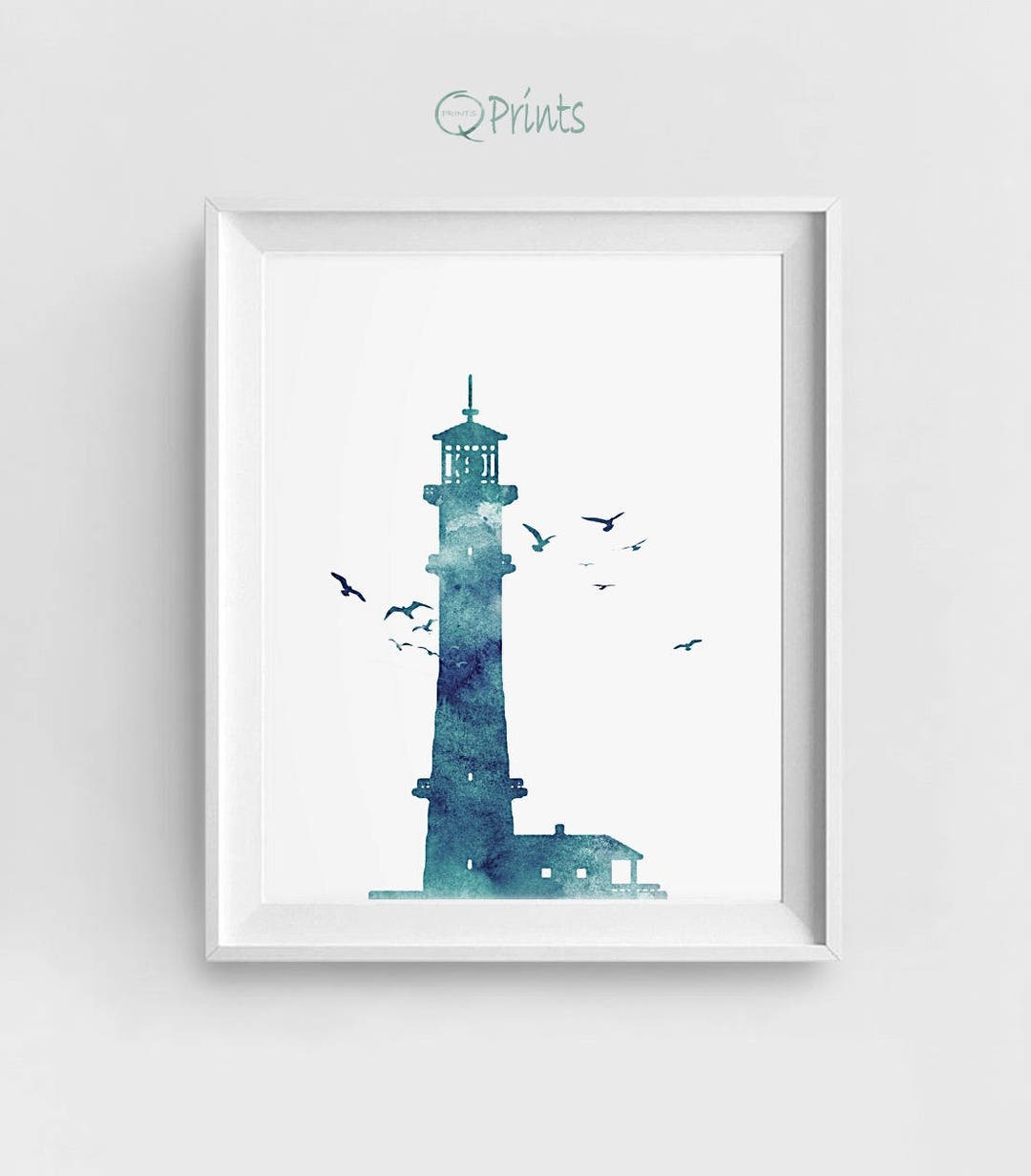 Lighthouse Print, Blue Teal Lighthouse, Coastal Wall Art, Lighthouse ...