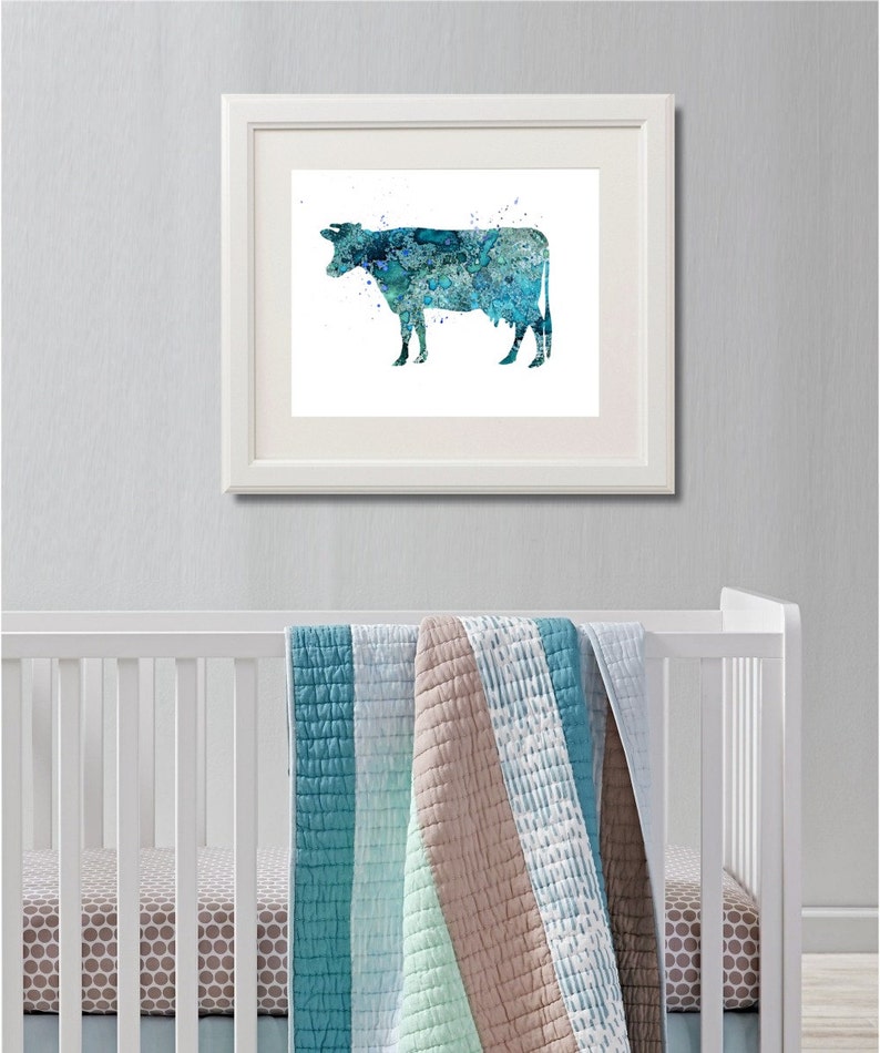 Cow Art Print Cow Printable Digital Cow Turquoise Cow - Etsy