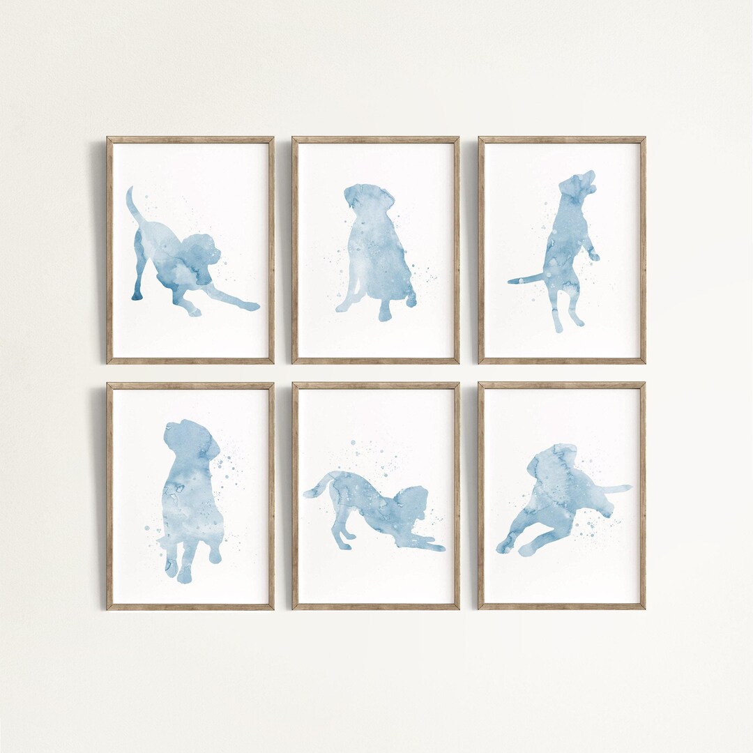 Labrador Print, Lab Printable, Set of 6 Prints, Largewall Art, Blue ...