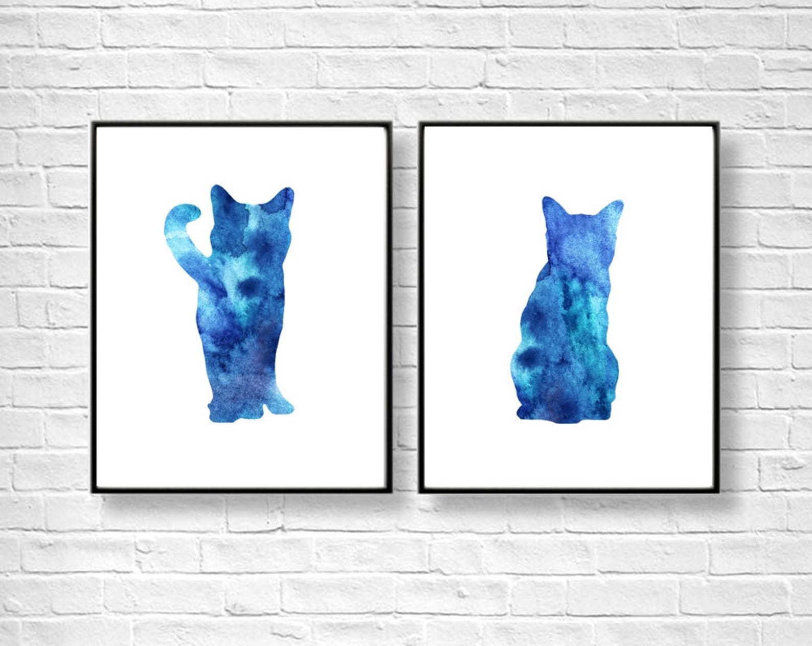 Set of 2 Cats, Nursery Cat Art, Digital Cat, Blue Cat, Baby Cat ...