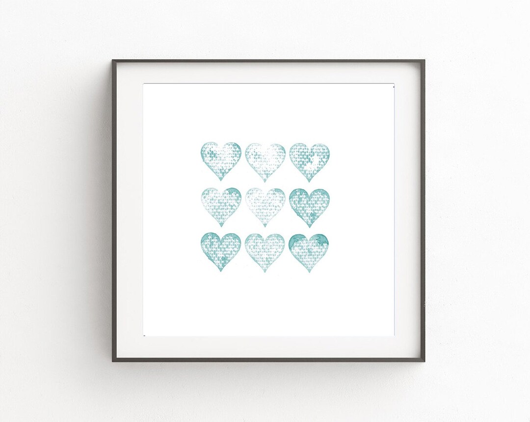 Blue Hearts Print, Digital Heart Art, Gift for Her, Gift for Him ...