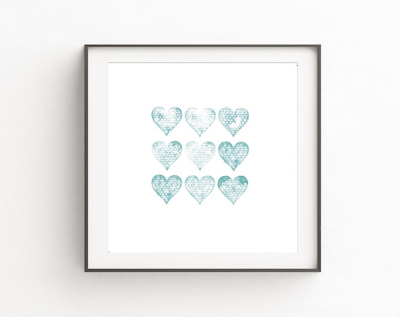 Blue Hearts Print Digital Heart Art Gift for Her Gift for - Etsy