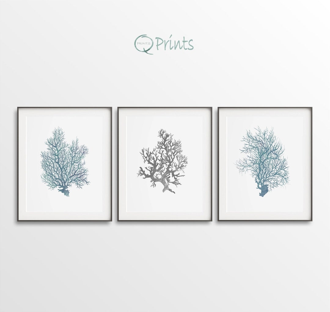 Set of 3 Nautical, Coral Triptych, Set of 3 Prints, Hampton Style ...