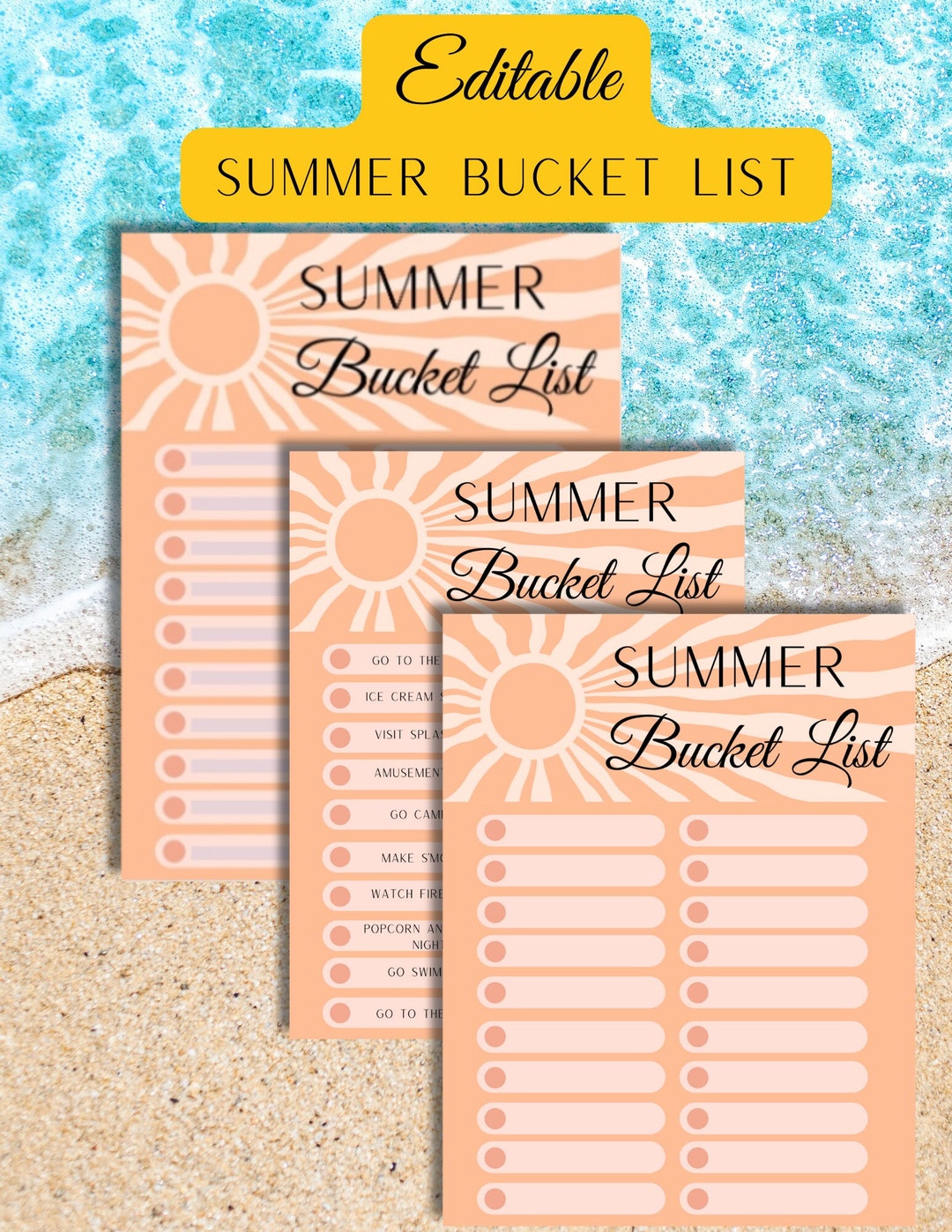Editable Summer Bucket List INSTANT DOWNLOAD Summer Bucket List Poster ...