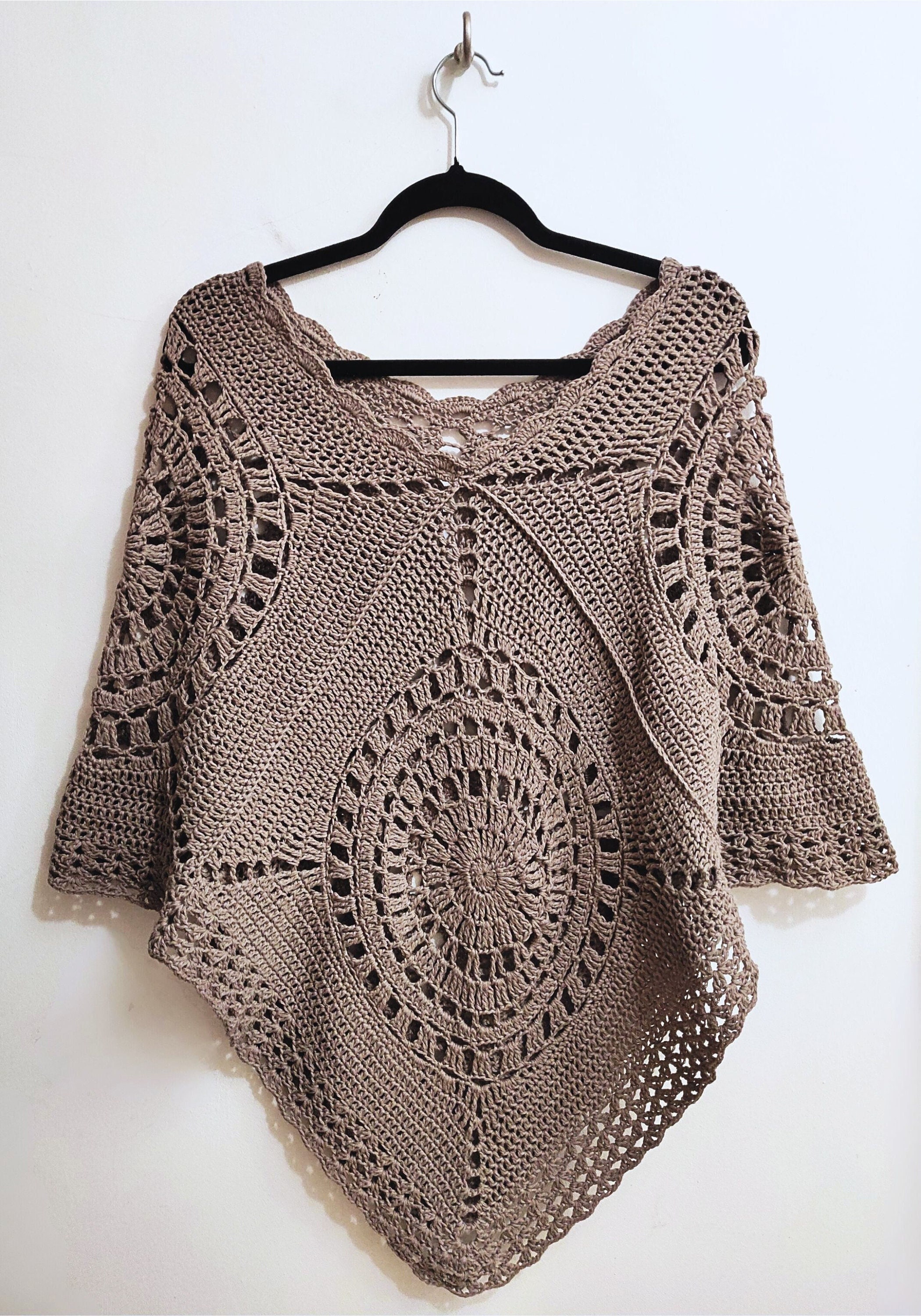 Poncho Women Crochet, Summer Style Cover up With Cotton Yarn, Open Work ...
