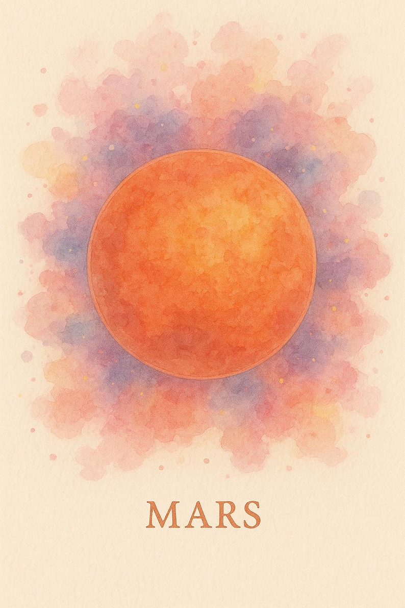 Watercolor Planet Mars Art Print | Whimsical Solar System Wall Decor ...