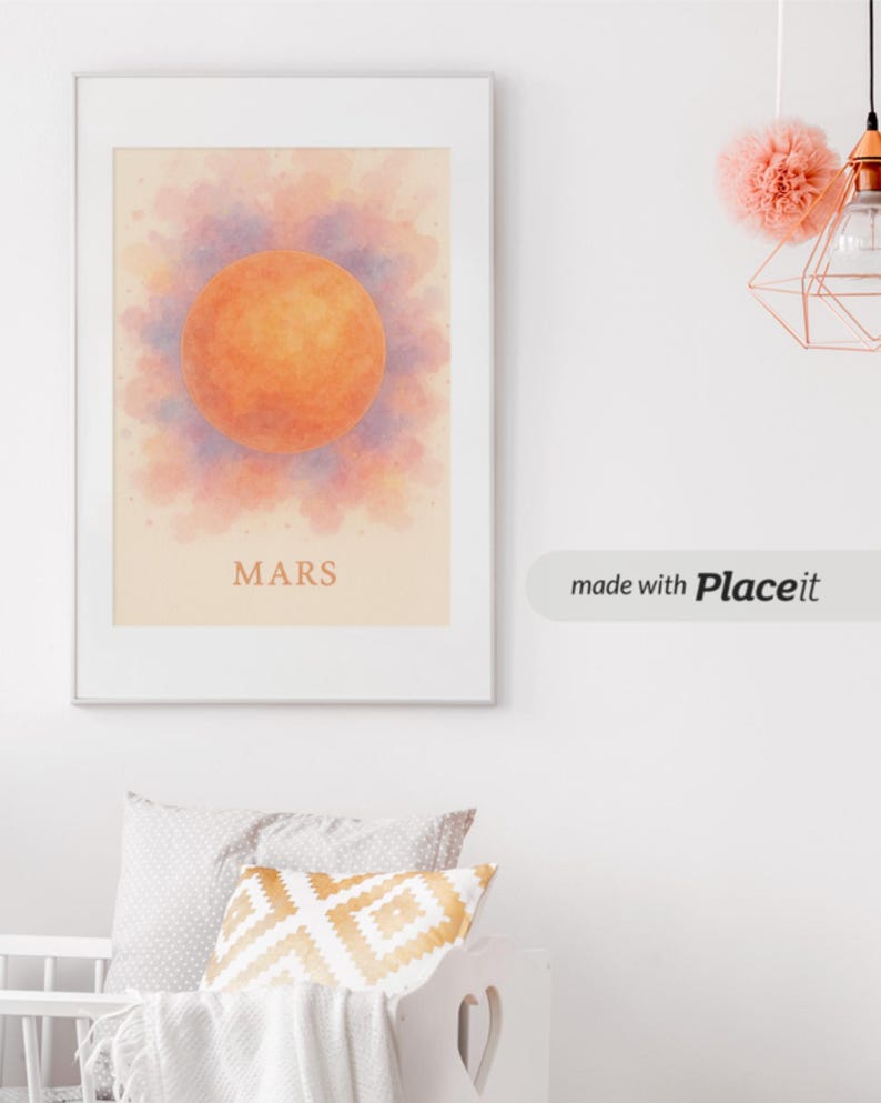 Watercolor Planet Mars Art Print | Whimsical Solar System Wall Decor ...