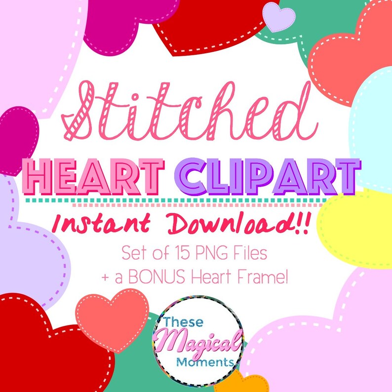 Stitched Heart Clipart Valentines Day Clip Art Digital Heart Clipart ...