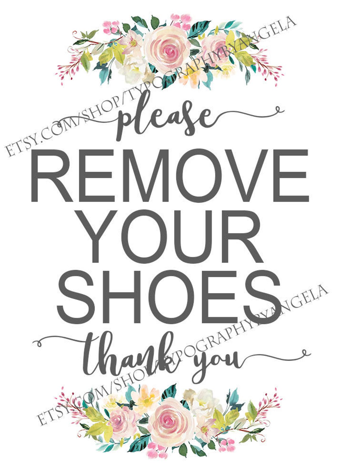 Floral Please Remove Your Shoes Printable Sign, Watercolor, Shoes off ...