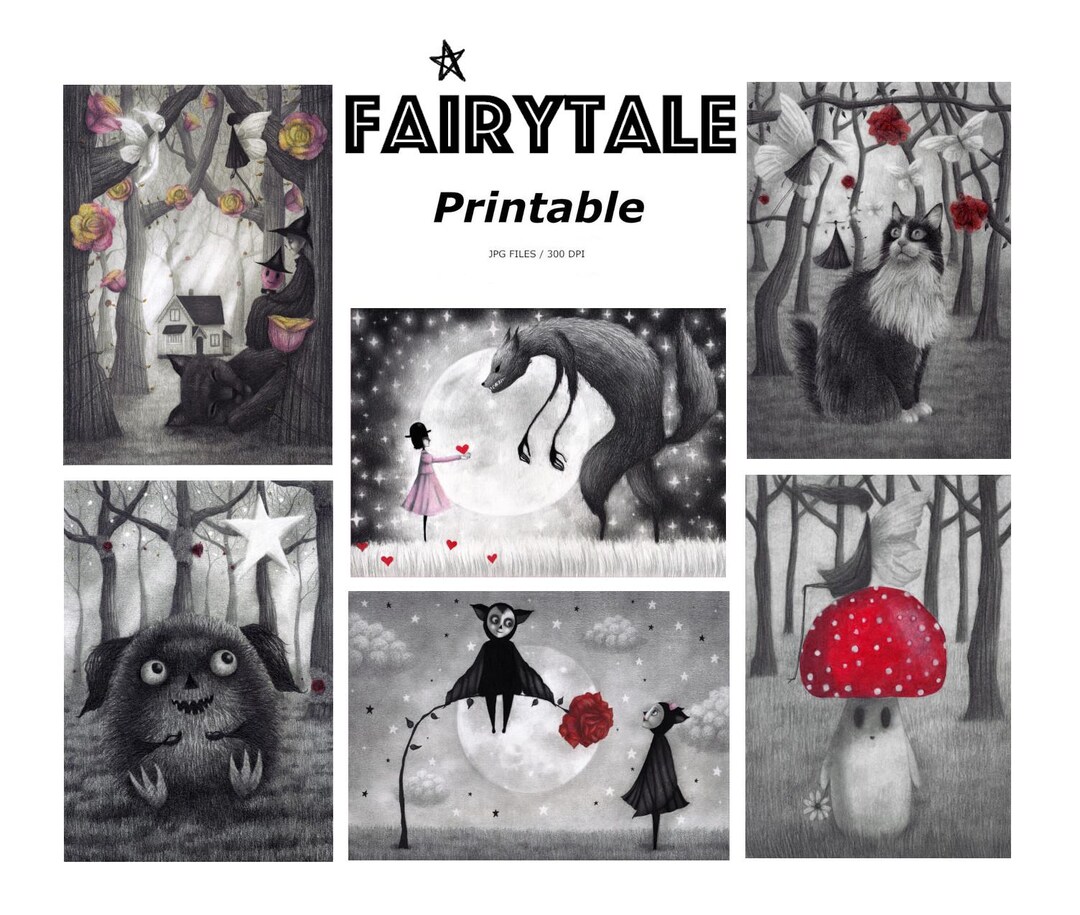 Whimsigoth Printable Art - Diy Postcards - Pastel Goth Art - Fairytale ...