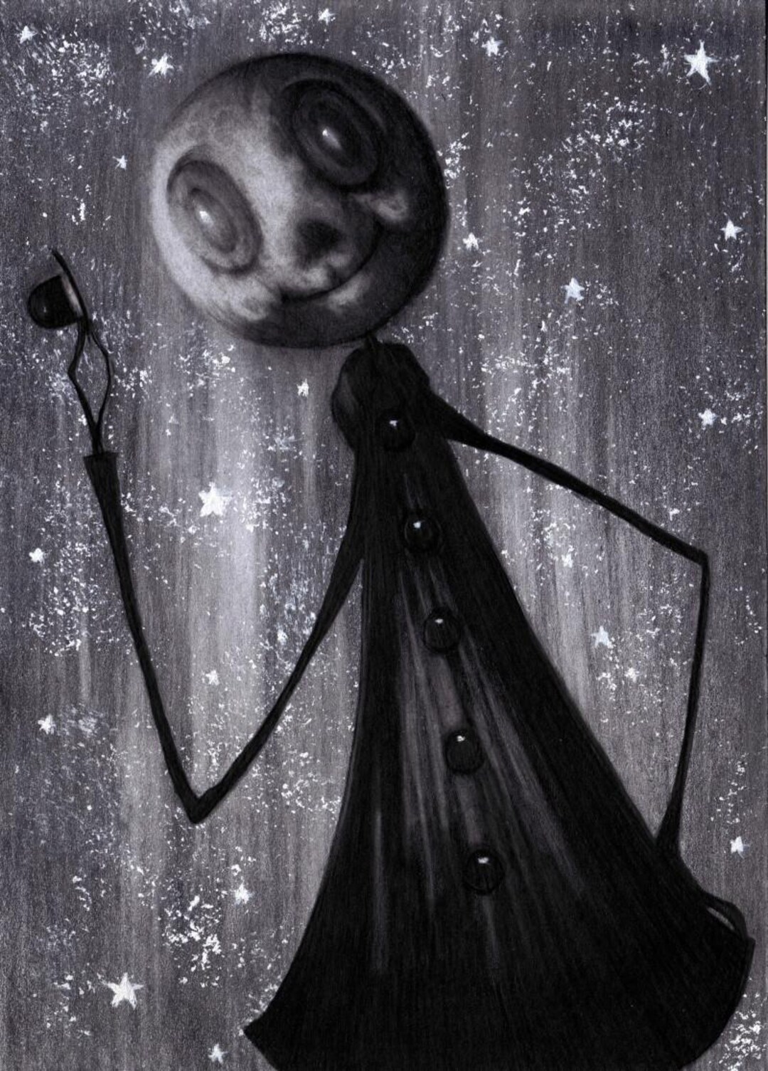 Original Moon Illustration - Dark Academia Drawing - Whimsical Wall Art ...