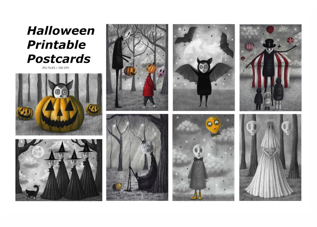 Halloween Printable - Halloween Postcards - Halloween Pumpkin Art ...