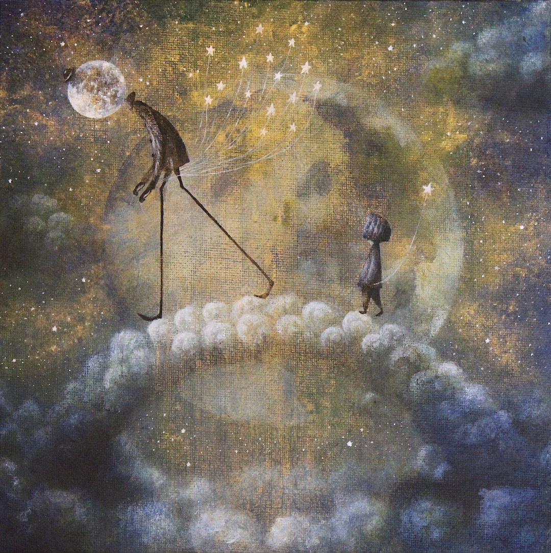 Surreal Moon Painting - Pop Surrealism Art - Whimsical Nursery Decor ...