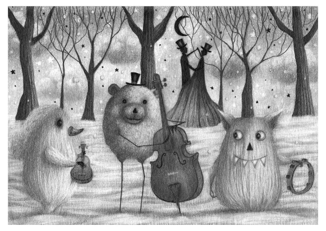 Gothic Christmas Art Print - Pop Surrealism - Whimsigoth Drawing ...