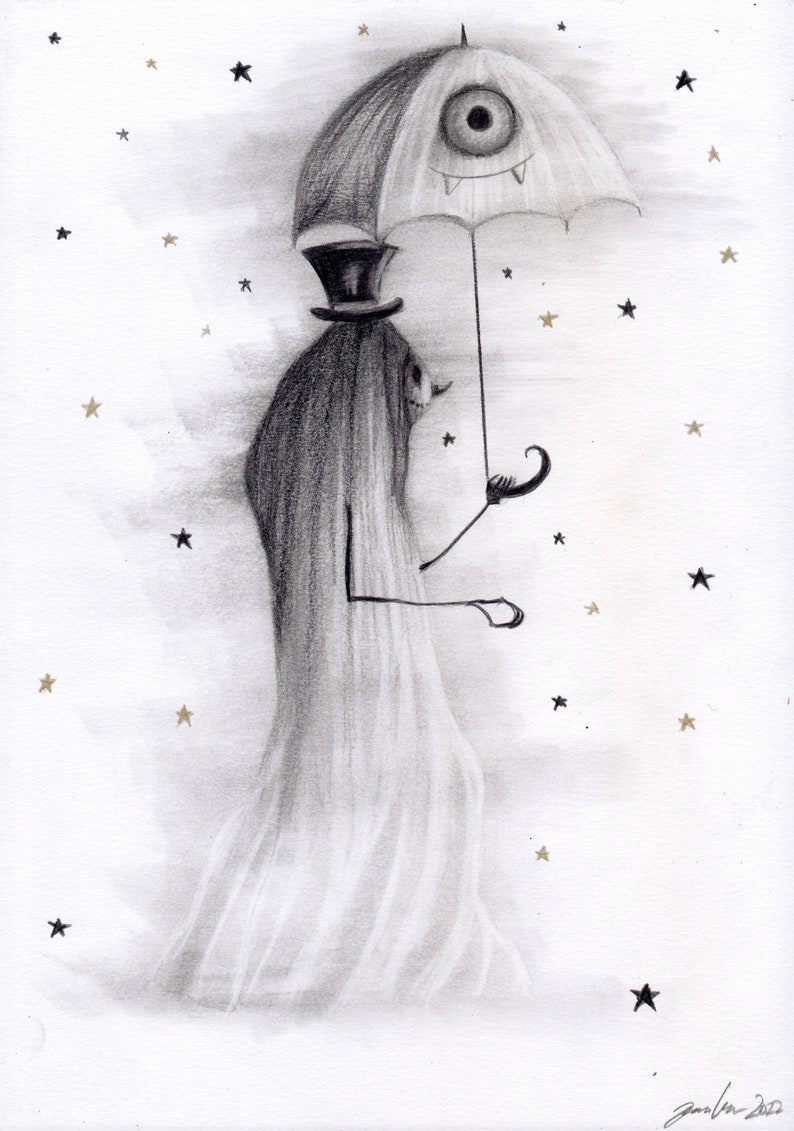 Original Ghost Drawing Gothic Snowman Art Creepy Christmas - Etsy