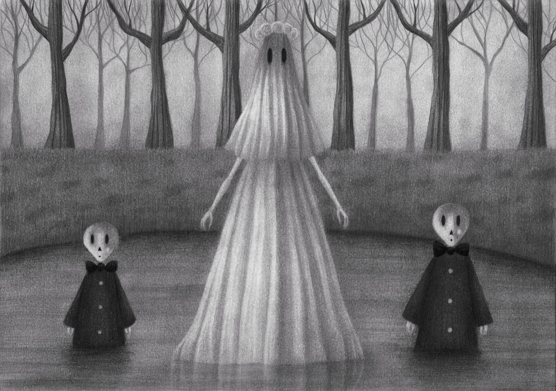 Ghost Drawing - Dark Academia Art - Whimsigoth Decor - Surreal Wall Art ...