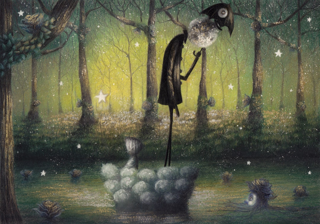 Surreal Art - Whimsical Drawing - Pop Surrealism - Moon Illustration ...