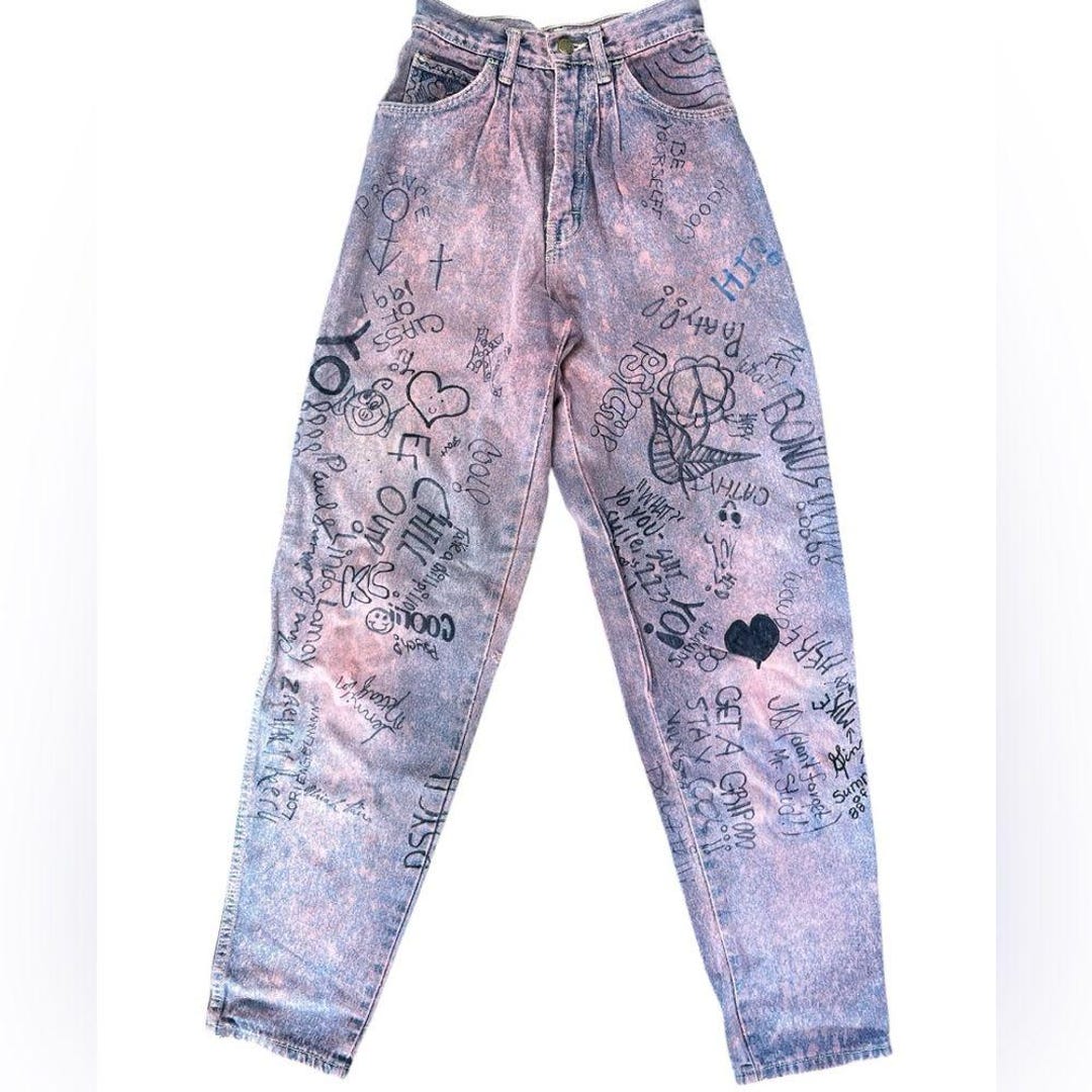 Vintage Yearbook Jeans 1991 Size 3 Frosted Distressed Signed Graffiti ...