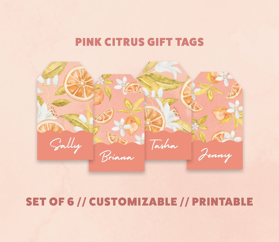 Printable Gift Name Tags // Pink Citrus // Customizable Birthday Baby ...
