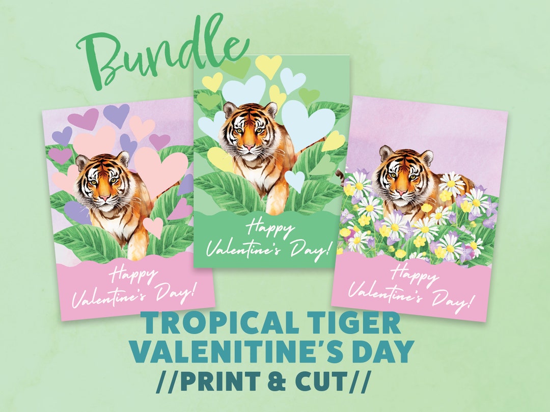 Bundle Printable Valentine Cards // Tropical Tiger & Wildflower // Gift ...