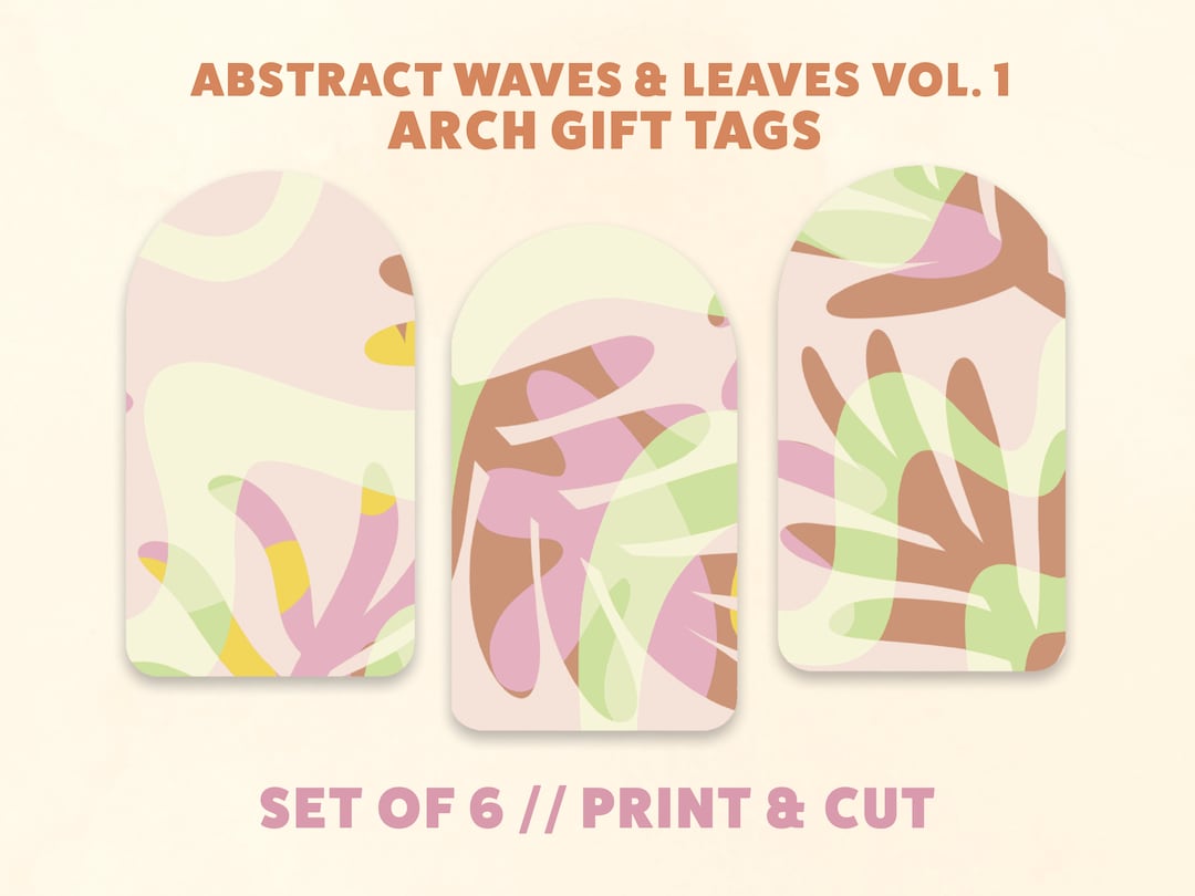 Printable Arch Gift Tags // Abstract Waves & Leaves // for Summer Party ...