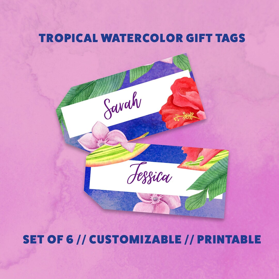 Printable Customizable Name Tags // Tropical Watercolor // Gift Tags ...